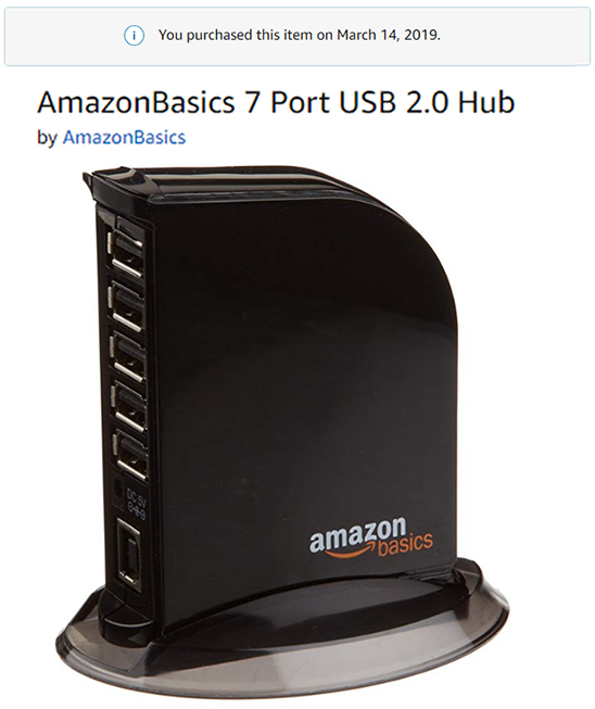 AmazonBasics 7 Port USB 2.0 Hub with 5V/4A Power Adapter – From Ken